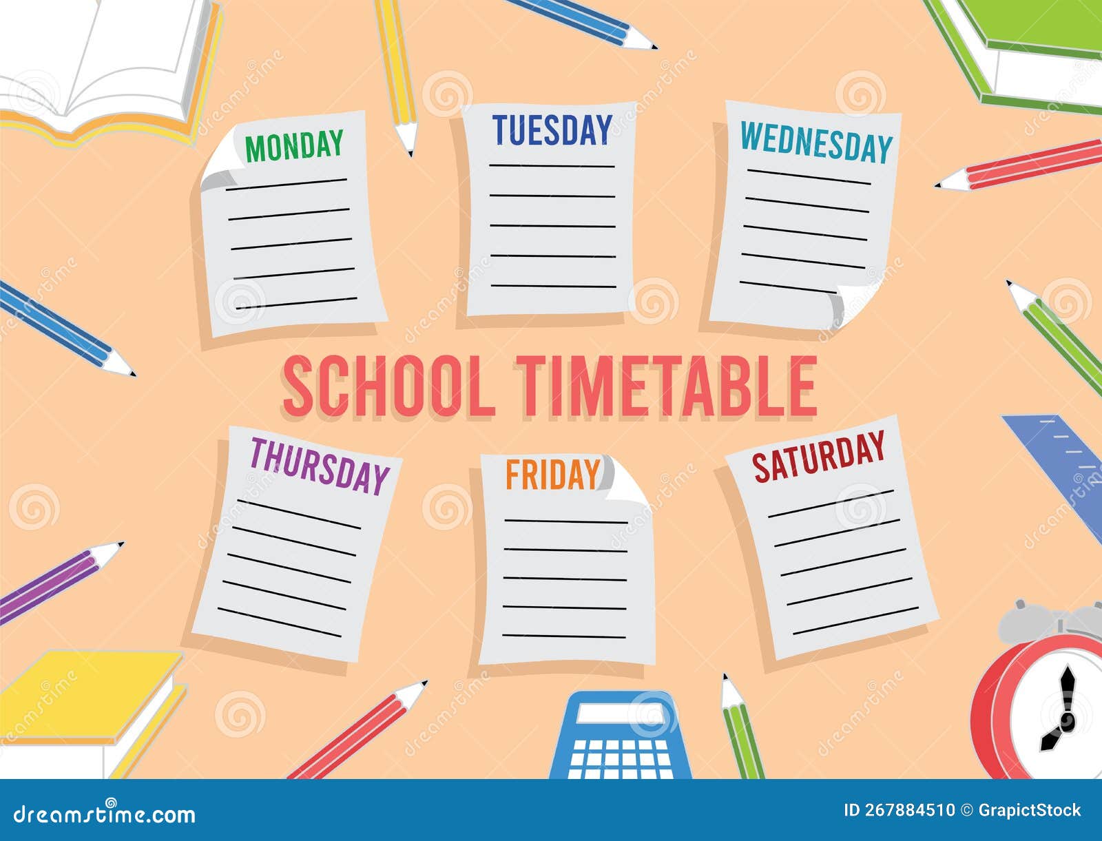 Week Chart or Plan and Study Planner, School Timetable Template Stock ...