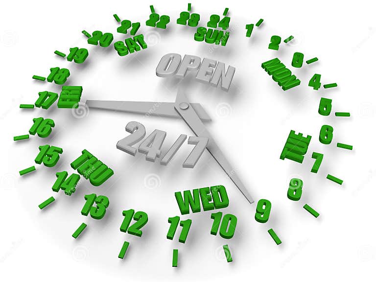 Clock Around 24 7 Service Working Time Twenty Four Hours, Seven Days ...