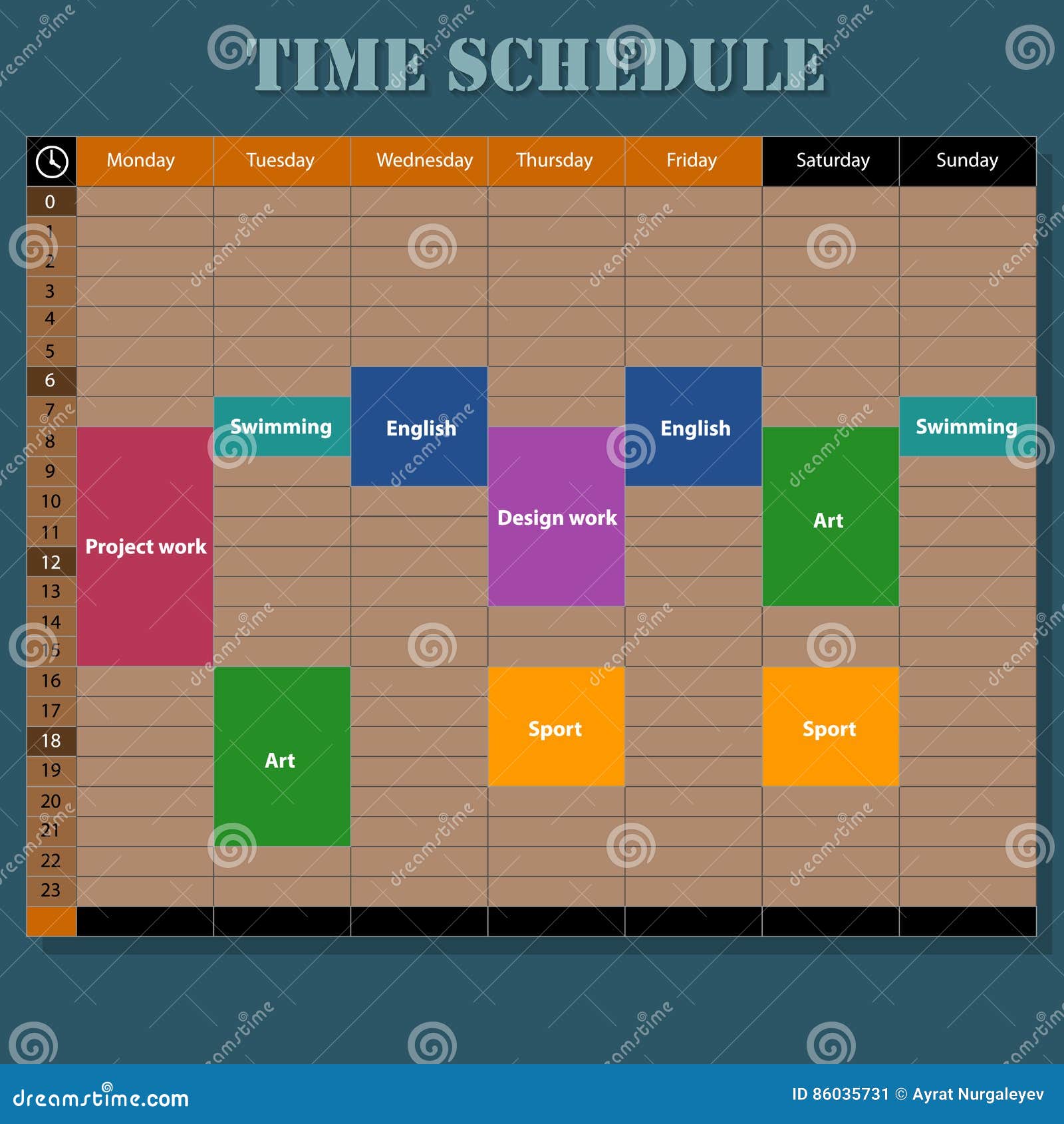 Week Schedule Illustration, Wooden Style Stock Vector - Illustration of ...