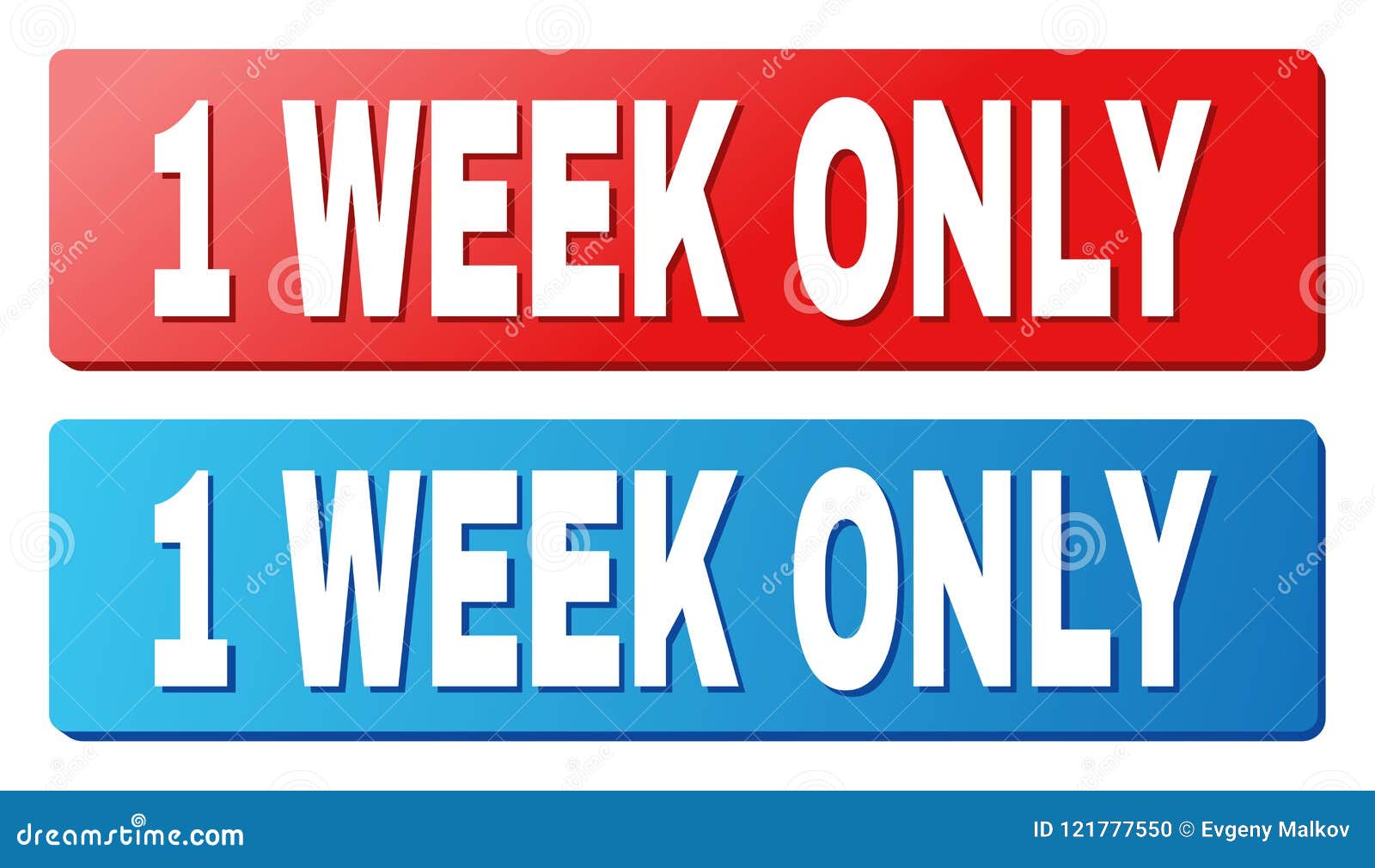 1 WEEK only Caption on Blue and Red Rectangle Buttons Stock Vector ...
