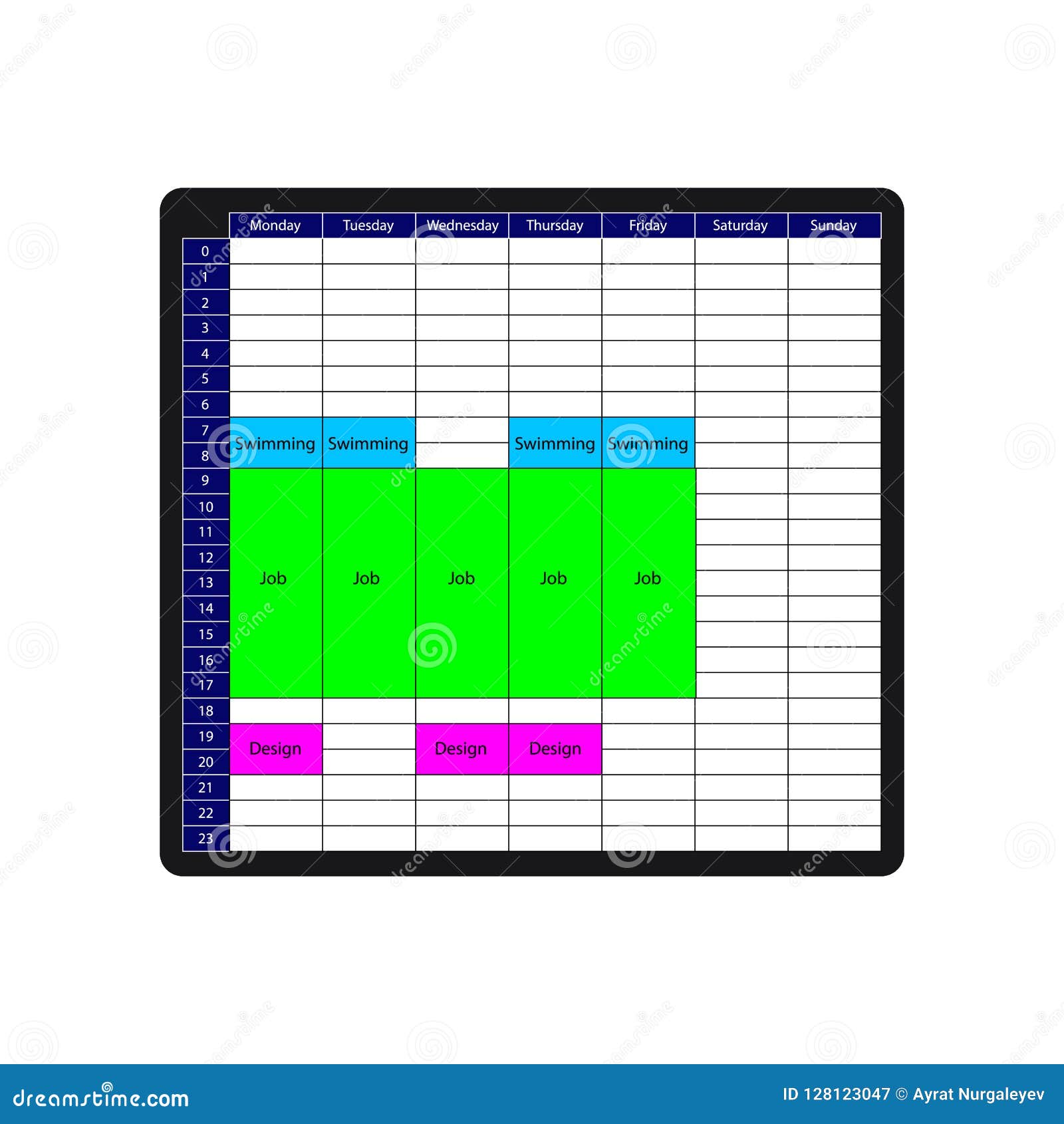 The Week Time Table Mockup. the Tasks Planner with a White Background ...