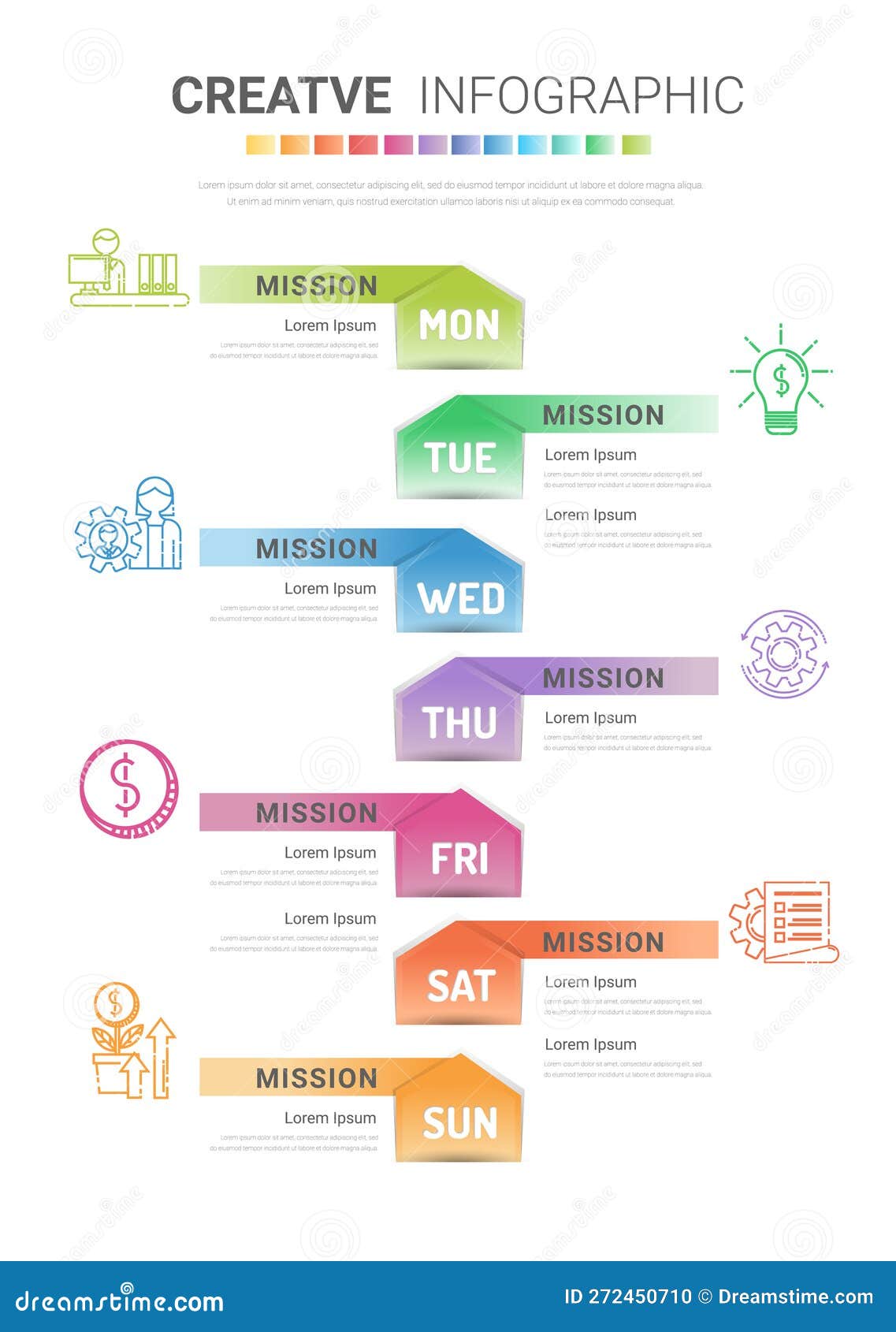 Week Timeline, Timeline Diagram Calendar 7 Day, 7 Options, Infographic ...