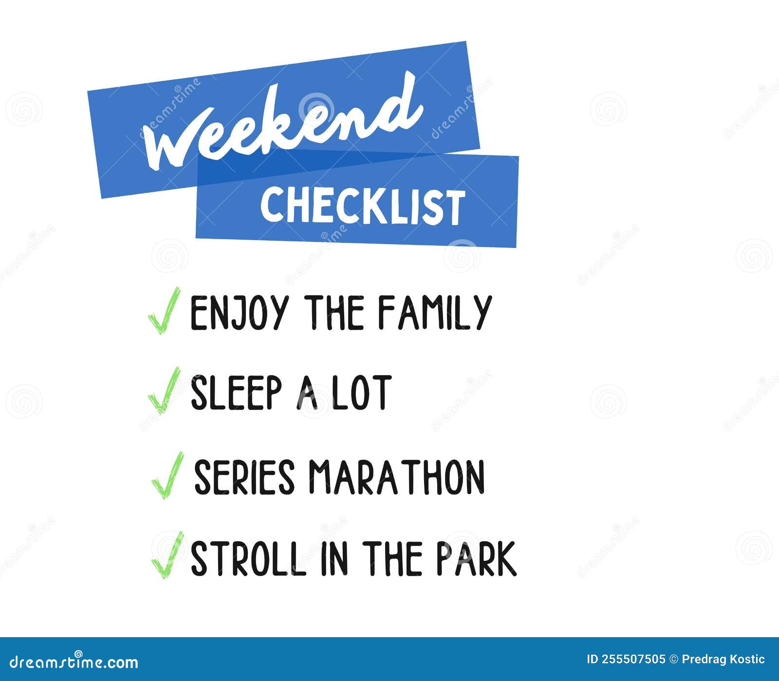 Weekend checklist banner stock image. Image of label - 255507505
