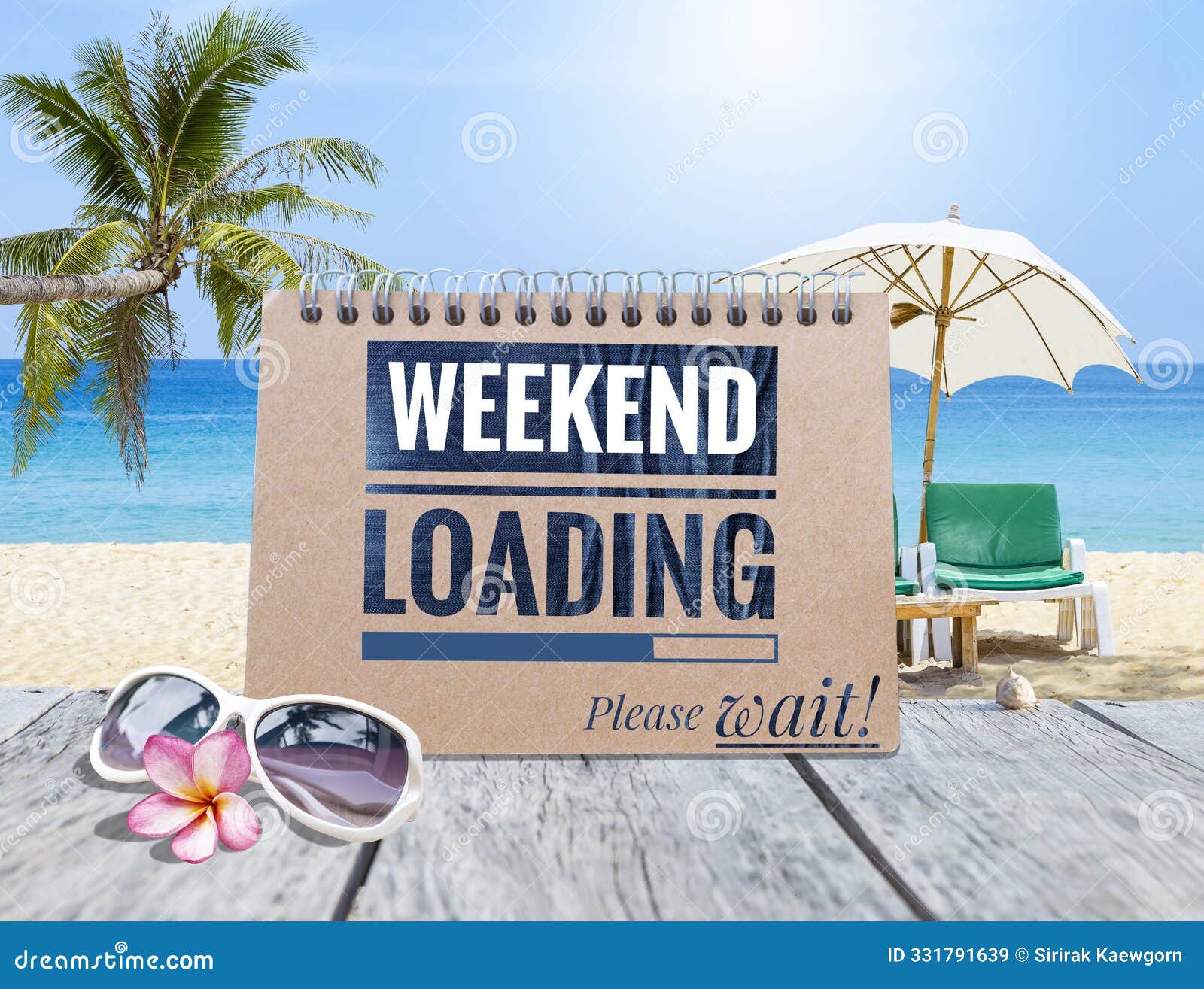 Weekend Loading Please Wait on Brown Calendar Over Tropical Beac Stock ...