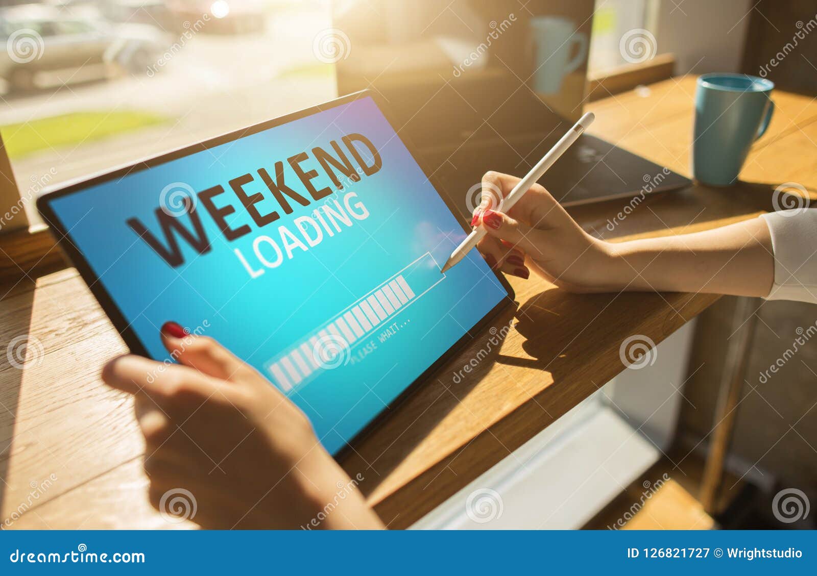 Weekend Loading Status Bar Message on Device Screen. Stock Image ...