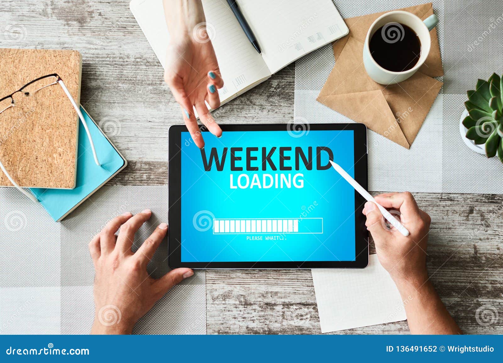 Weekend Loading Status Bar Message on Device Screen. Stock Photo ...