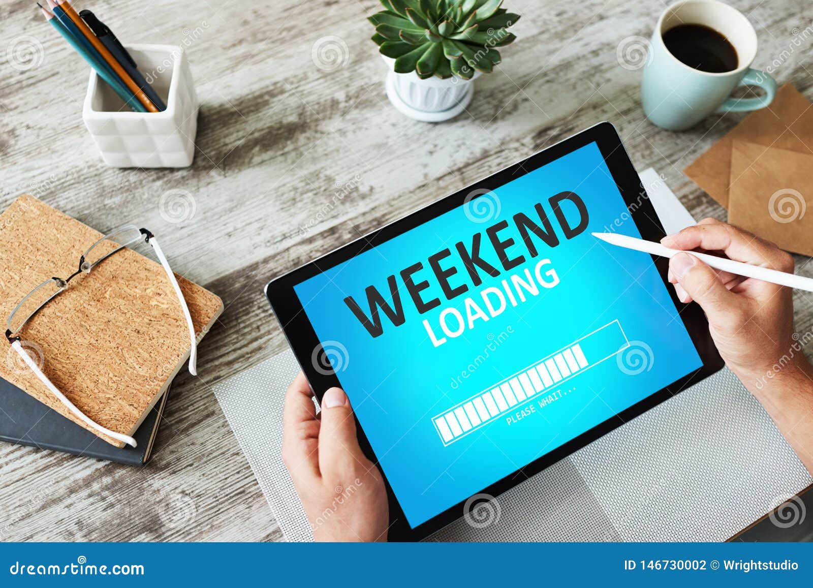 Weekend Loading Status Bar Message on Device Screen. Stock Photo ...