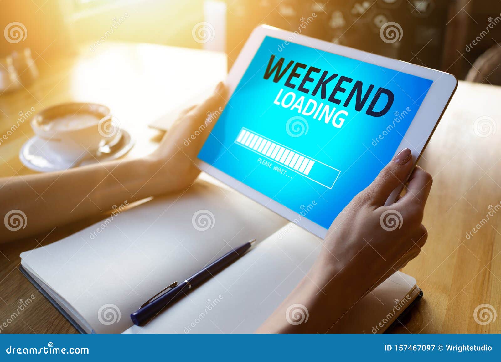 Weekend Loading Status Bar Message on Device Screen. Stock Image ...