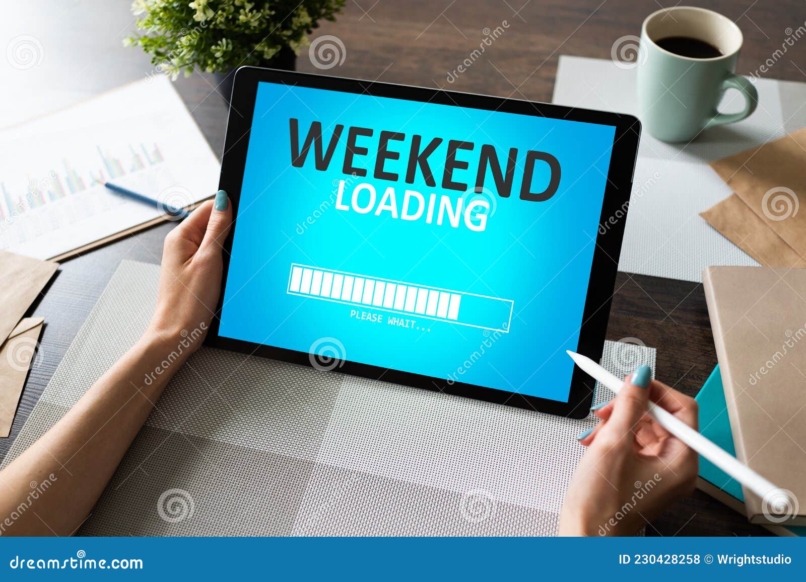 Weekend Loading Status Bar Message on Device Screen Stock Photo - Image ...