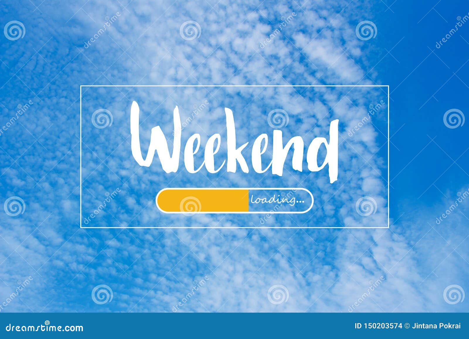 Weekend Loading Text on Blue Sky with Clouds Background Stock Photo ...