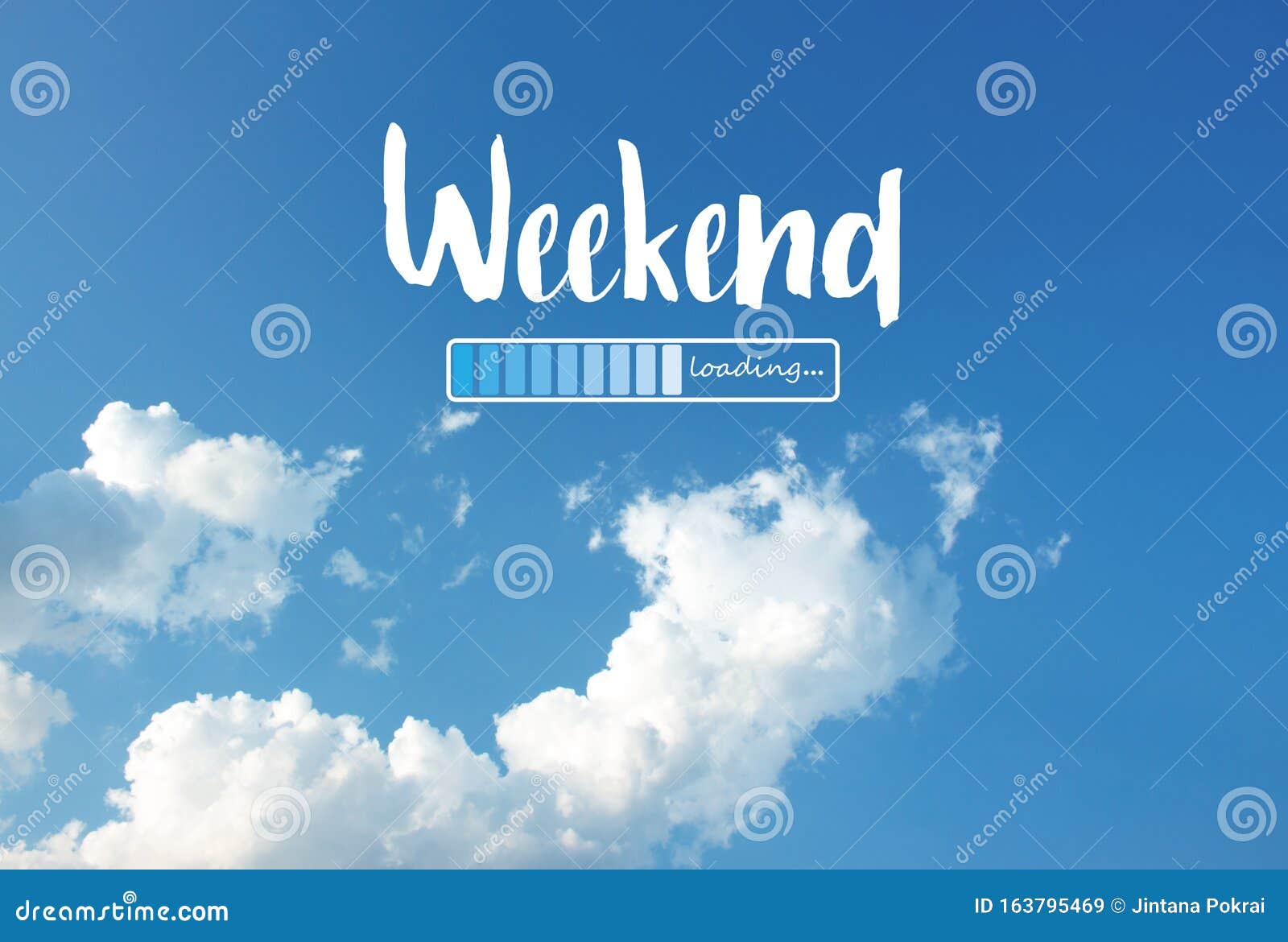 Weekend Loading Word on Blue Sky Background Stock Image - Image of ...