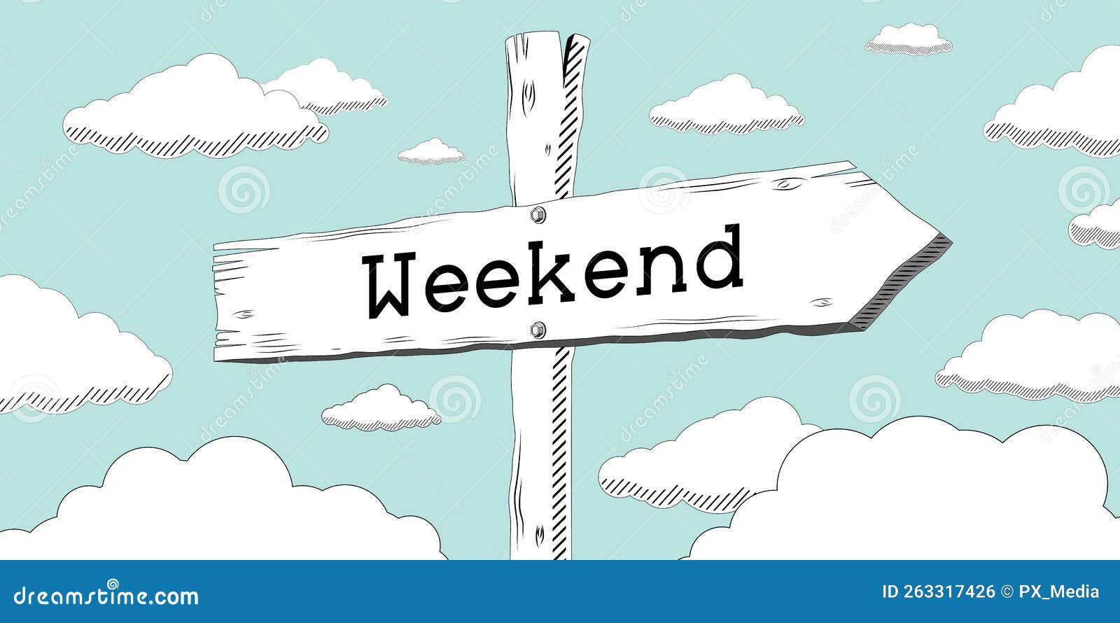 Weekend - Outline Signpost with One Arrow Stock Illustration ...