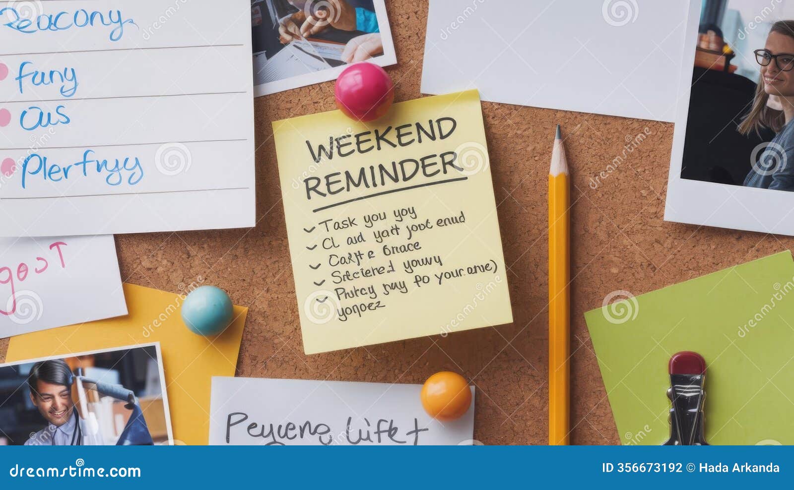 Weekend Reminder on a Sticky Note Pinned To an Office Cork Board Stock ...