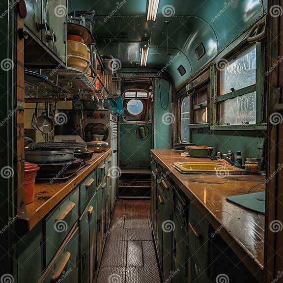 Weekend Train Kitchen Counter Scene Stock Illustration - Illustration ...