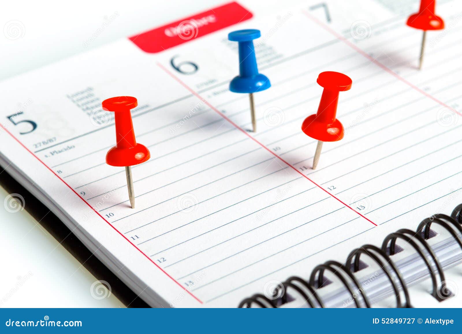Weekly Agenda with Spiral and Pin Stock Image - Image of organizer ...