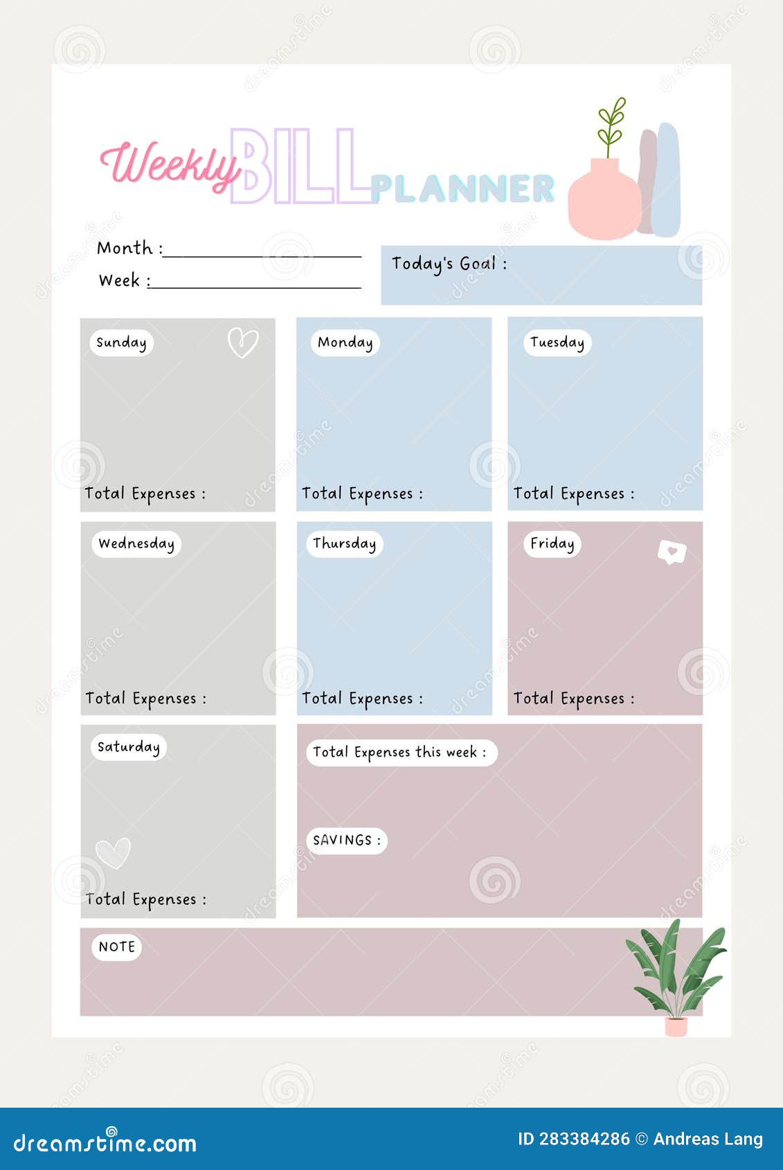Weekly Bill Planner Digital Planning Insert Sheet Printable Page ...