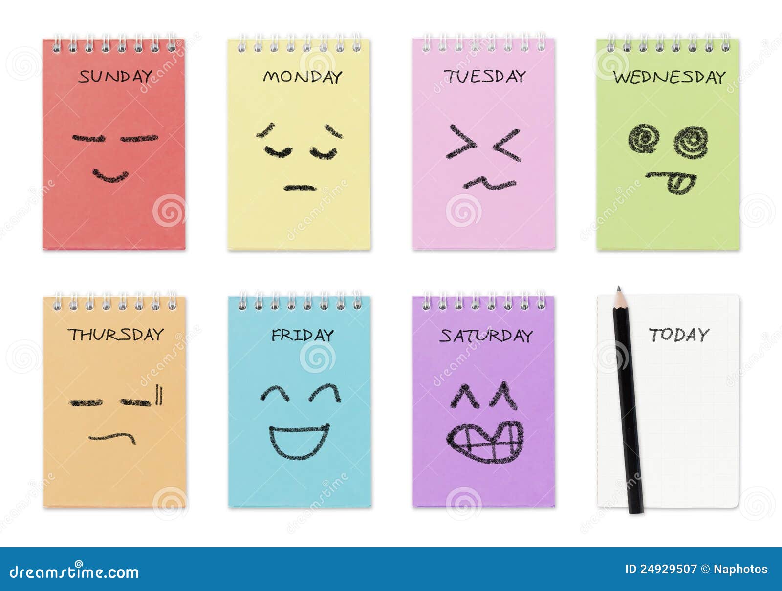 Weekly Calendar with Face Drawing Stock Image - Image of notebook ...