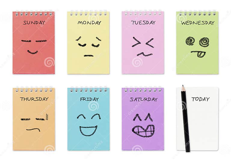 Weekly Calendar with Face Drawing Stock Image - Image of notebook ...