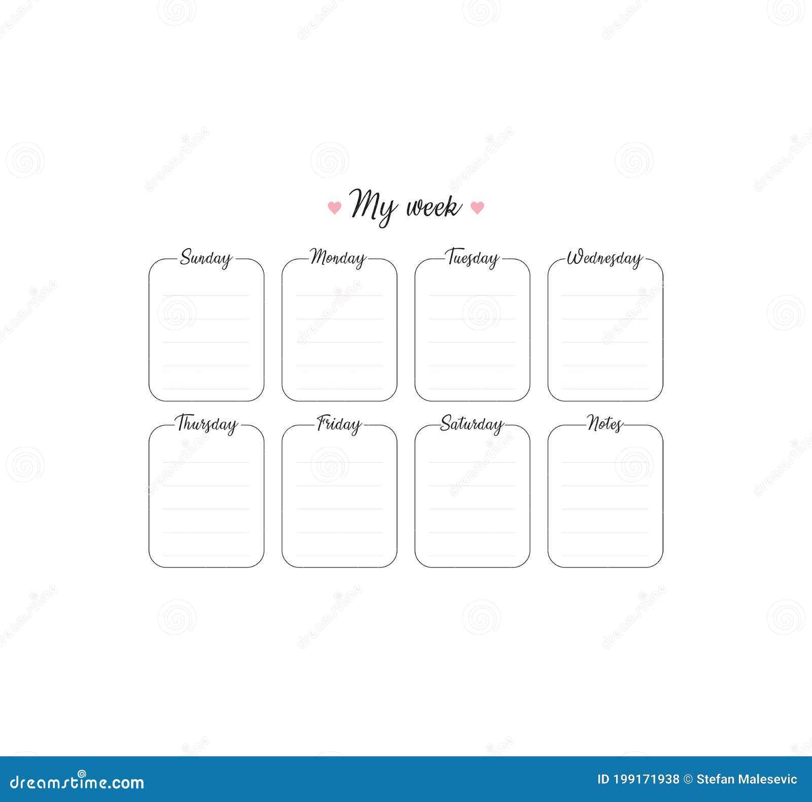 Weekly calendar stock vector. Illustration of plan, black - 199171938