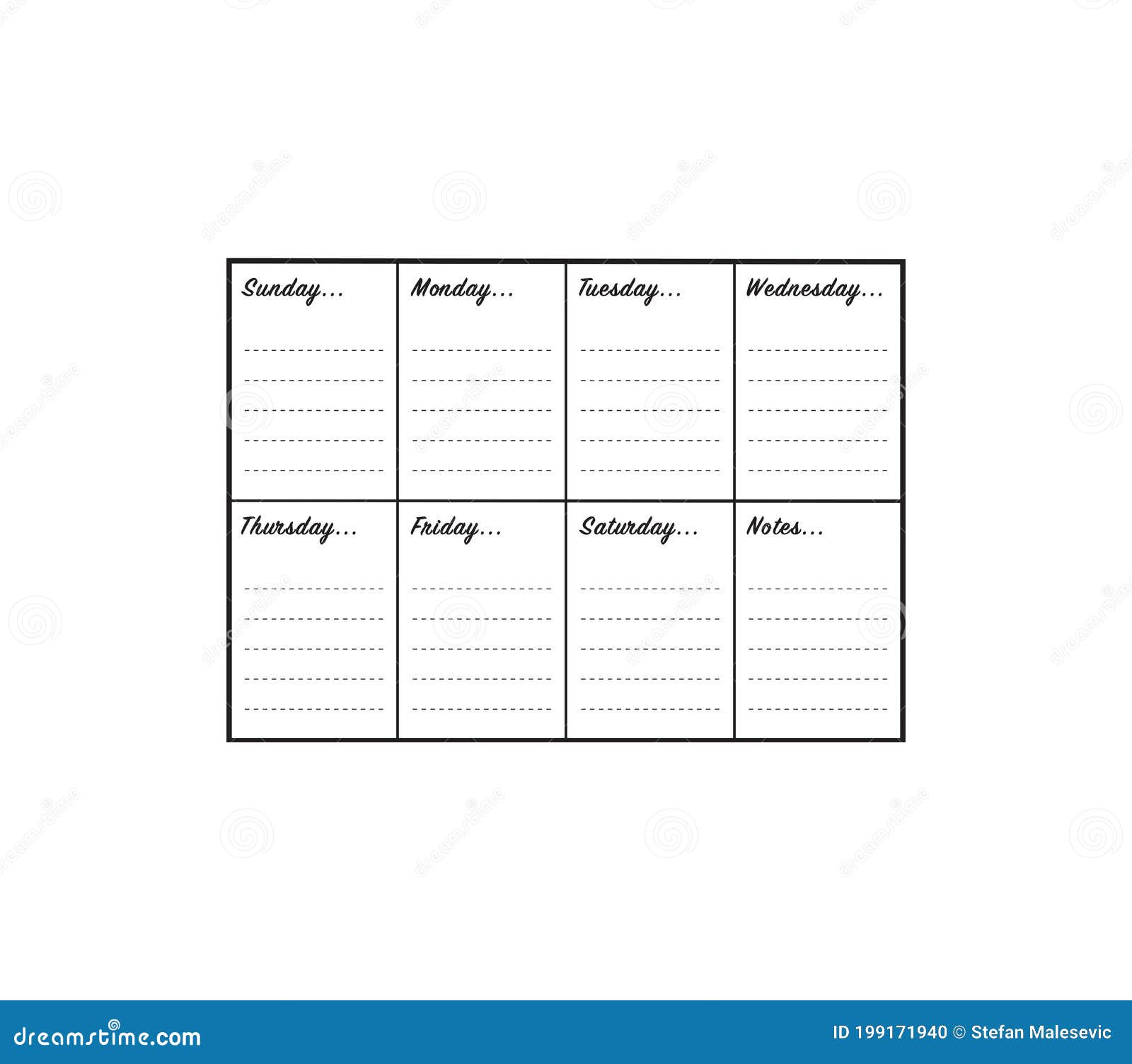 Weekly calendar stock vector. Illustration of schedule - 199171940