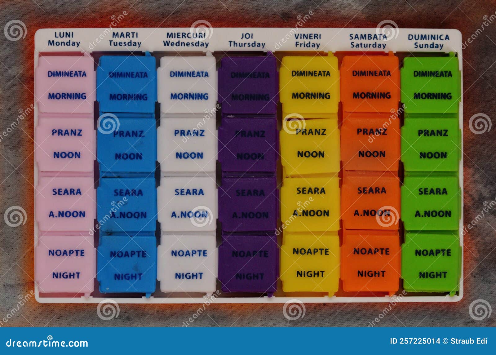 Weekly Medication Organizer Stock Photo - Image of label, blue: 257225014
