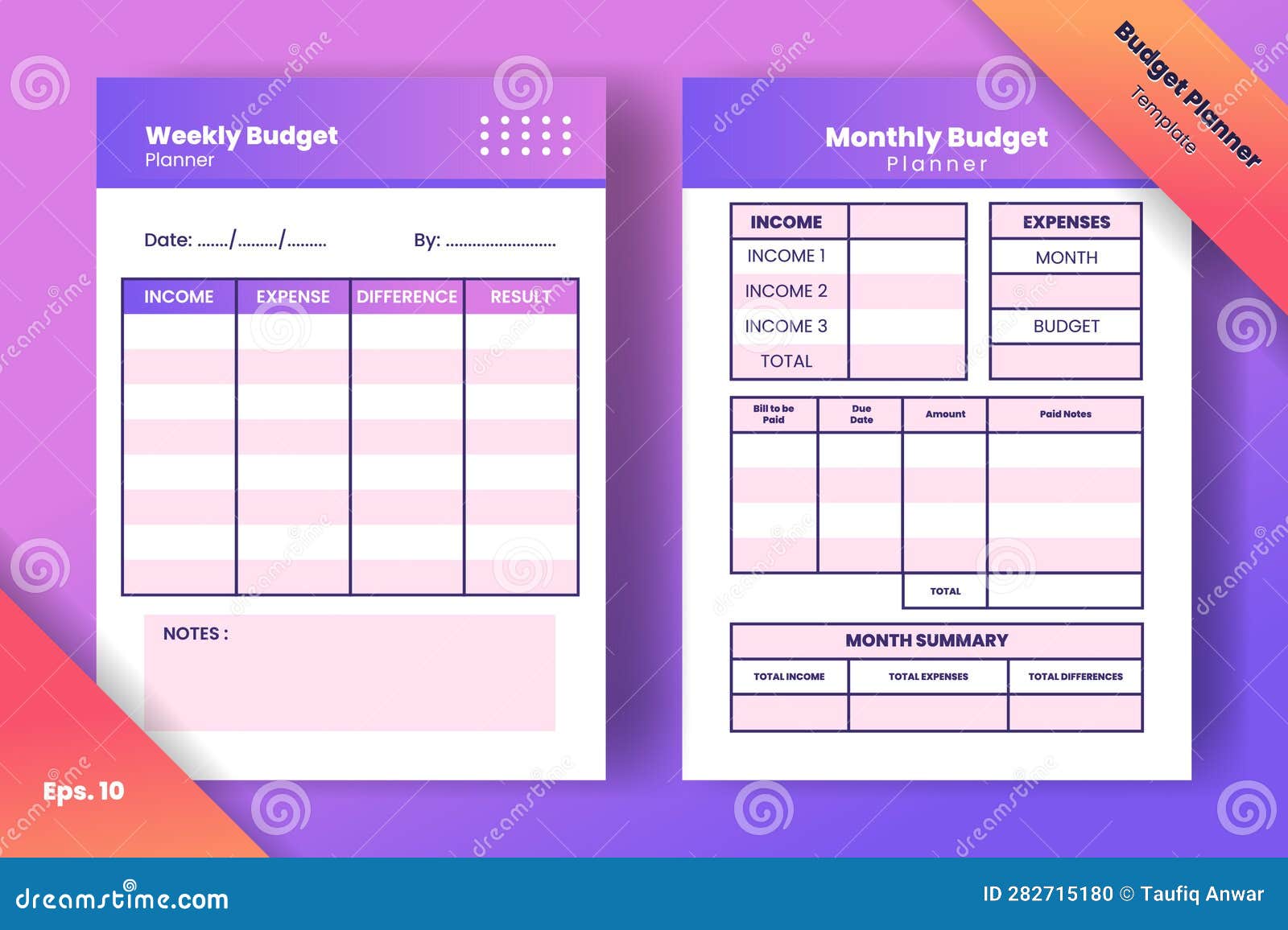 Weekly and Monthly Budget Planner Template Vetor Design Stock Vector ...