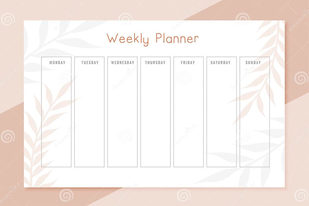 Weekly Organizer Timetable Template Plan Weekdays Stock Vector ...