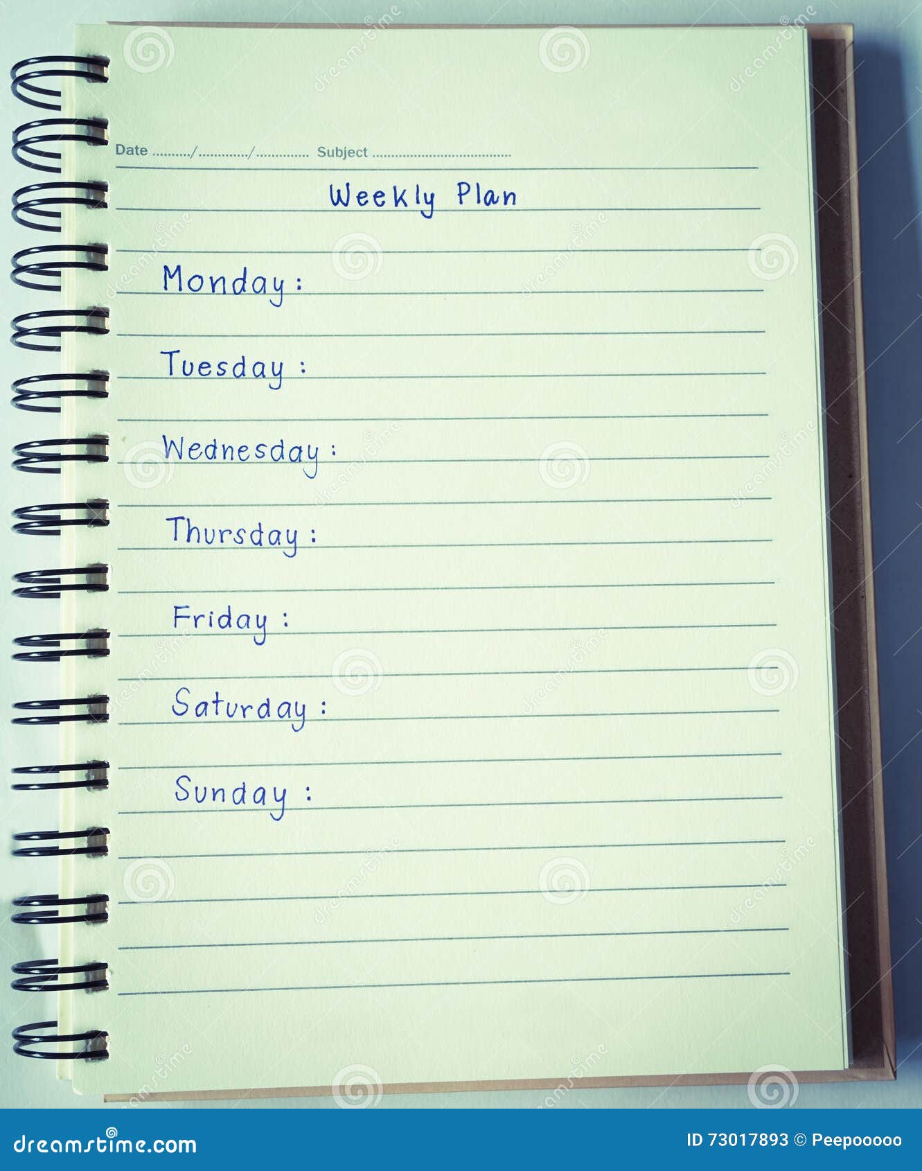 Weekly plan on notebook stock image. Image of diary, weekdays - 73017893