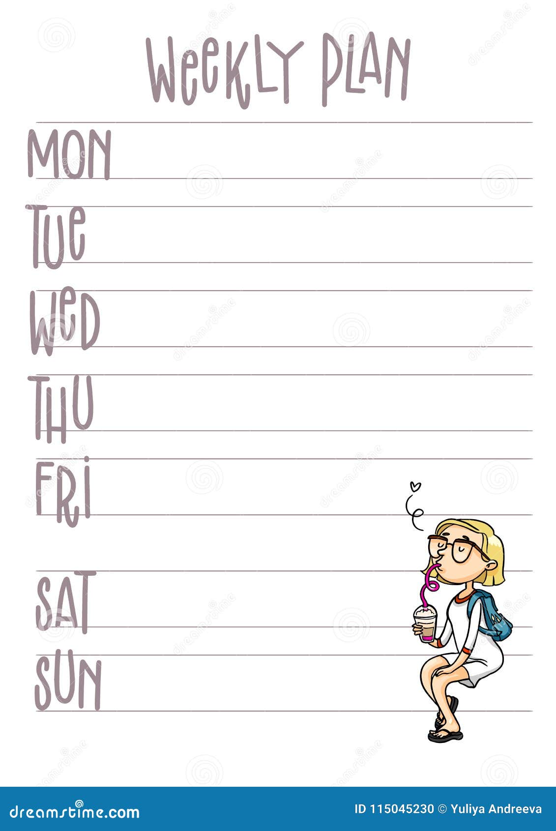 Weekly Plan Page. Vector Printable Planner Template Stock Illustration ...