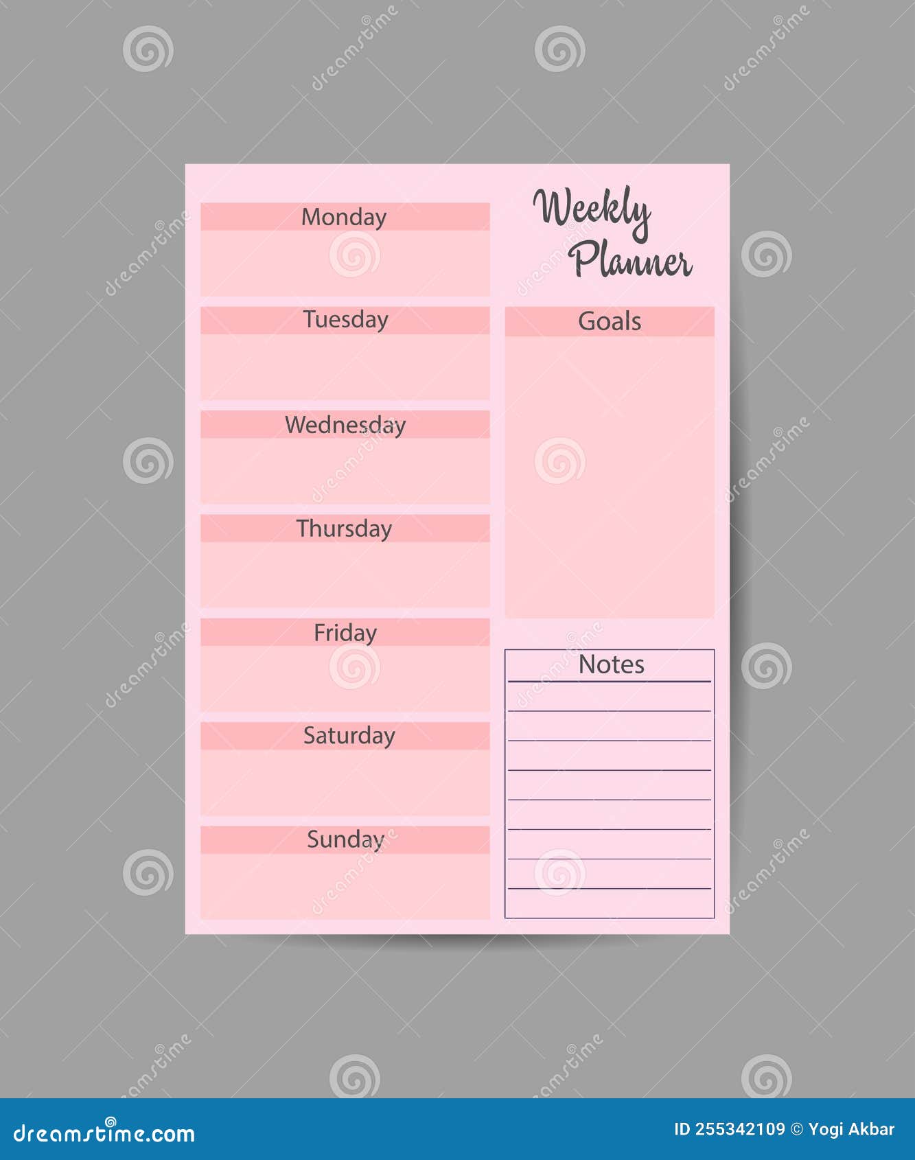 Weekly Plan on Pink Background. Perfect for Print, Templates, To Do ...