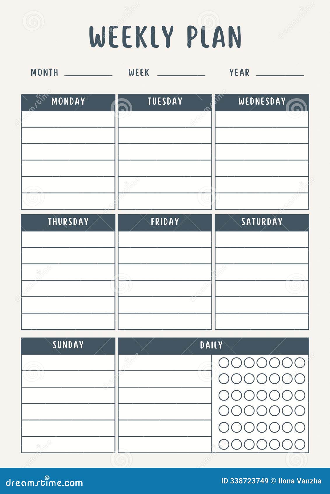 Weekly plan - 1 stock illustration. Illustration of days - 338723749