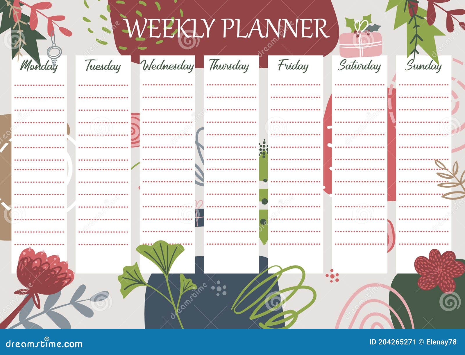 Weekly Planner on Abstract Background. Printable Schedule Template with ...
