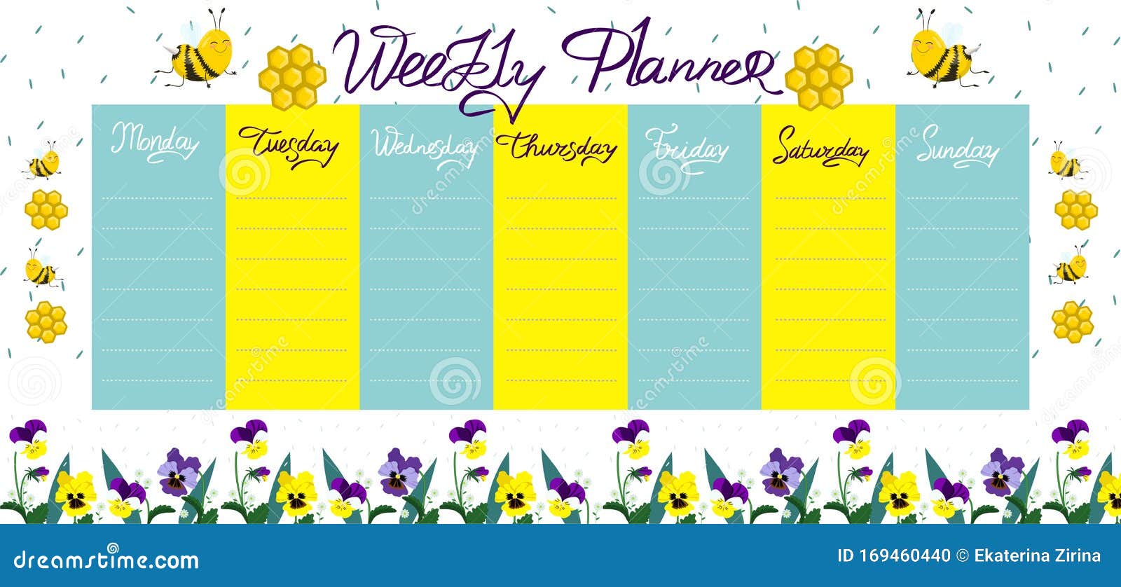 Weekly Planner with Bees and Flowers. Vector Graphics Stock ...