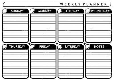 Weekly Planner Blank Schedule Routine Stock Vector - Illustration of ...