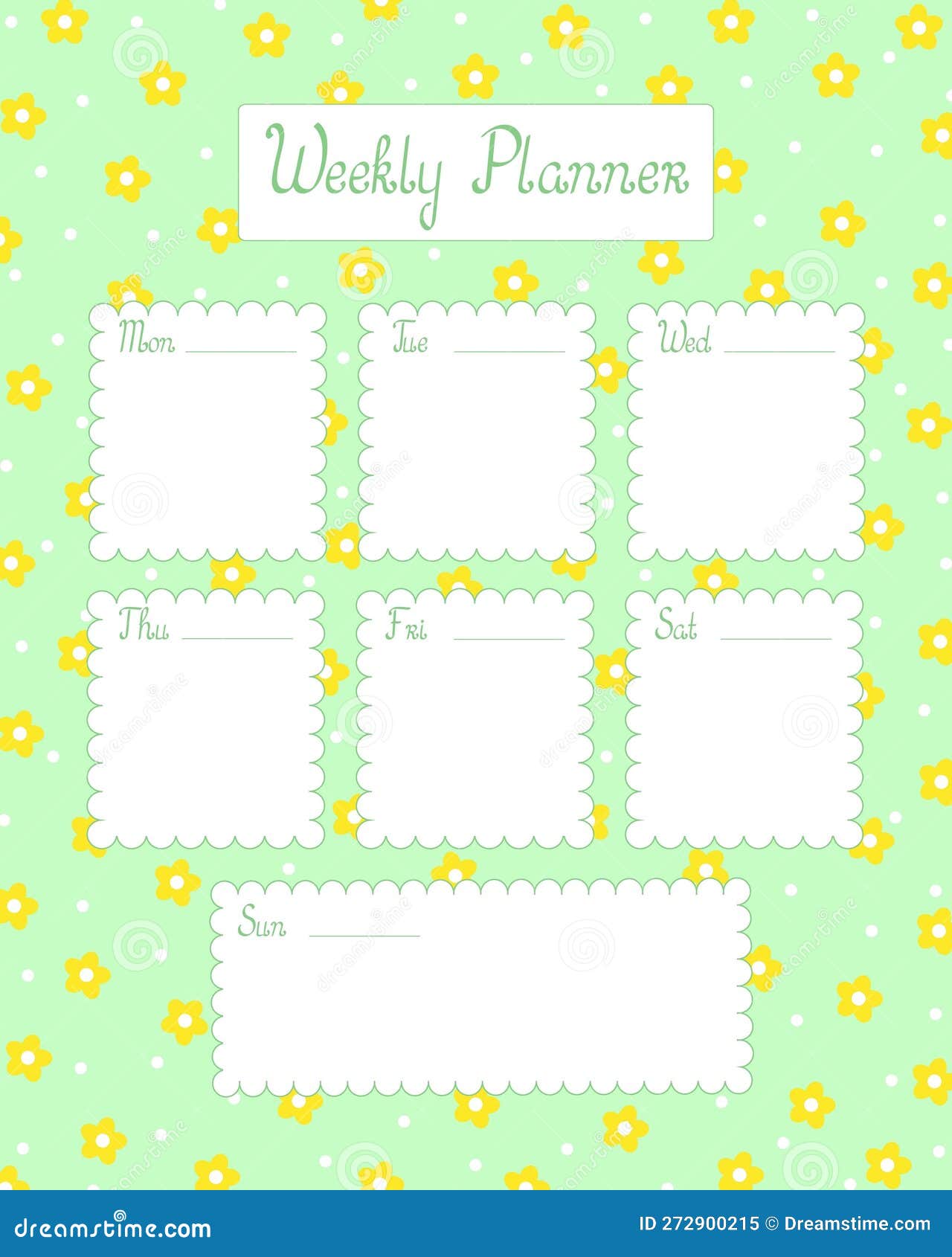 Weekly Planner Blank Simple Floral Template Vector Illustration ...