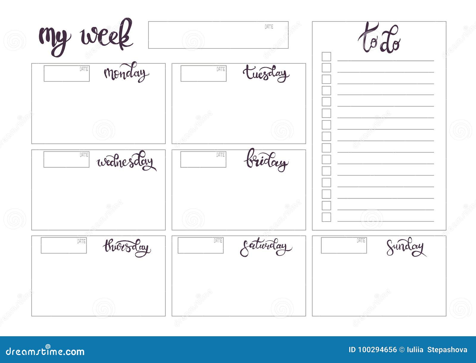 Weekly Planner Blank Template Stock Vector - Illustration of schedule ...