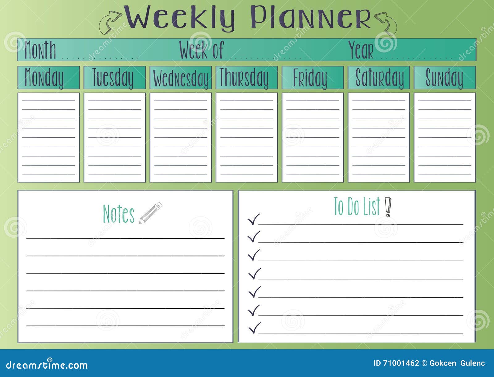 Weekly Planner Template. Organizer And Schedule With Notes And To Do ...