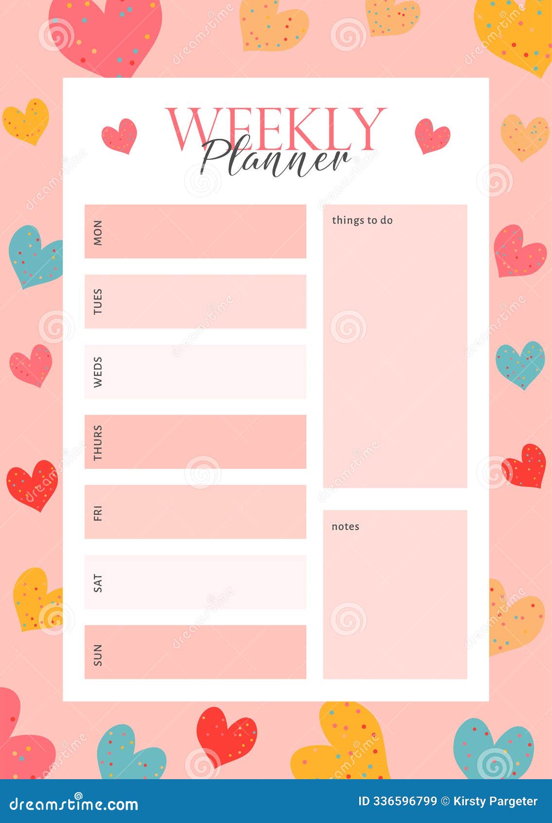Weekly Planner with a Cute Hearts Design Stock Vector - Illustration of ...
