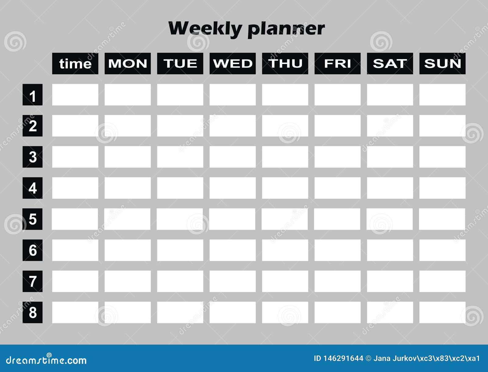Weekly Planner with Days and Time, Eps. Stock Vector - Illustration of ...
