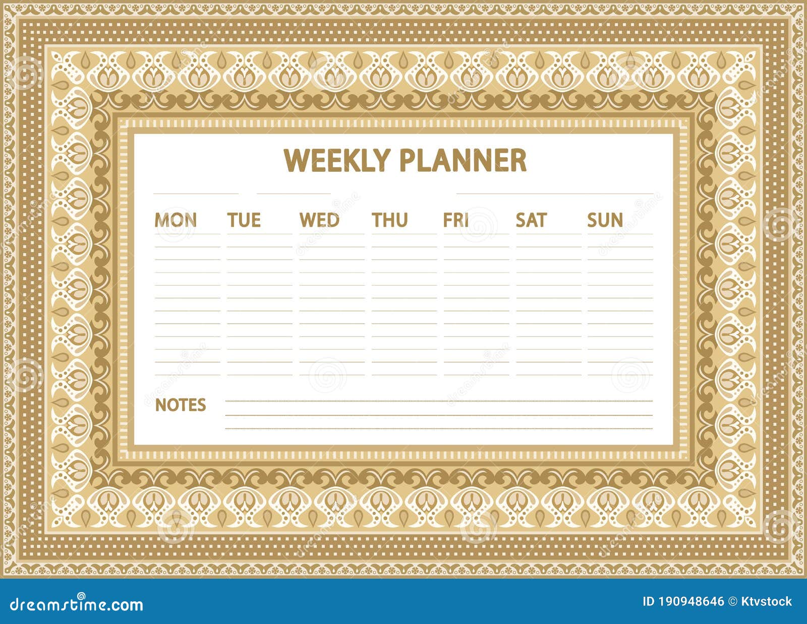 Weekly Planner Design. Vector Ornamental Frame Stock Vector ...