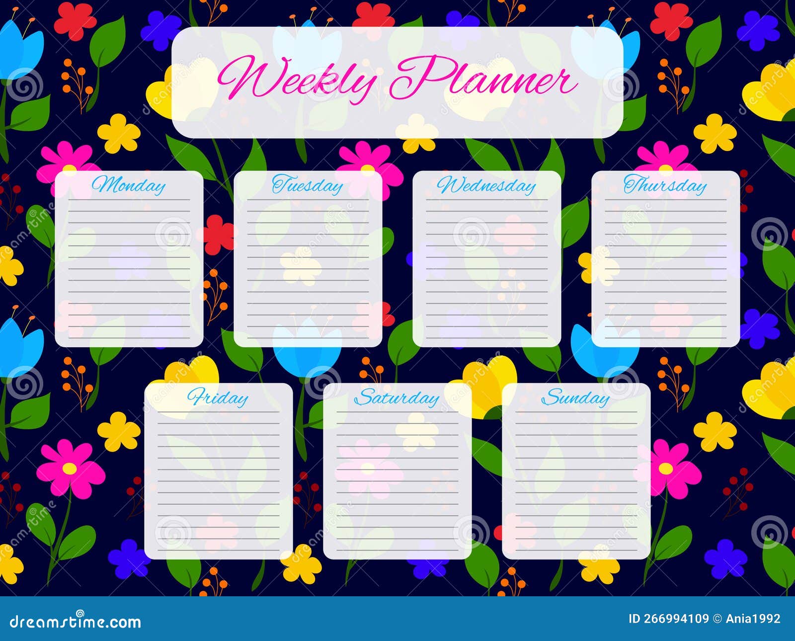 Weekly Planner With Floral Pattern. Schedule Design Template. To Do ...