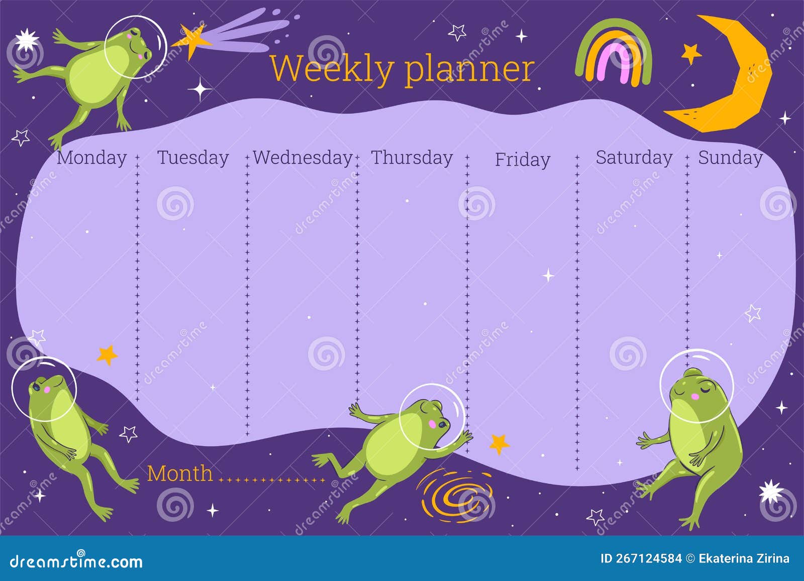 Weekly Planner with Frogs in Space. Vector Graphics Stock Vector ...