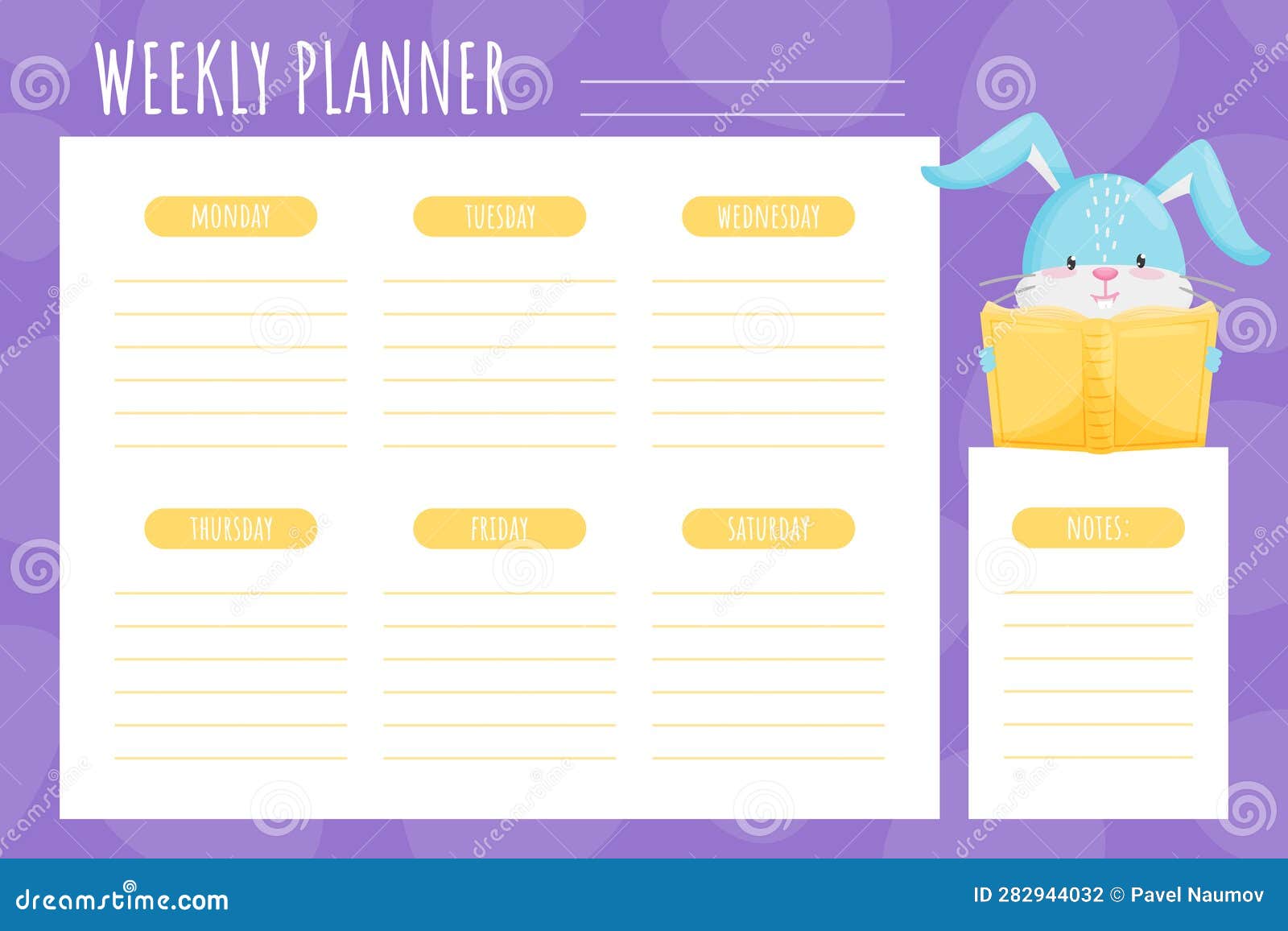 Weekly Planner with Funny Cartoon Rabbit Vector Template Stock Vector ...