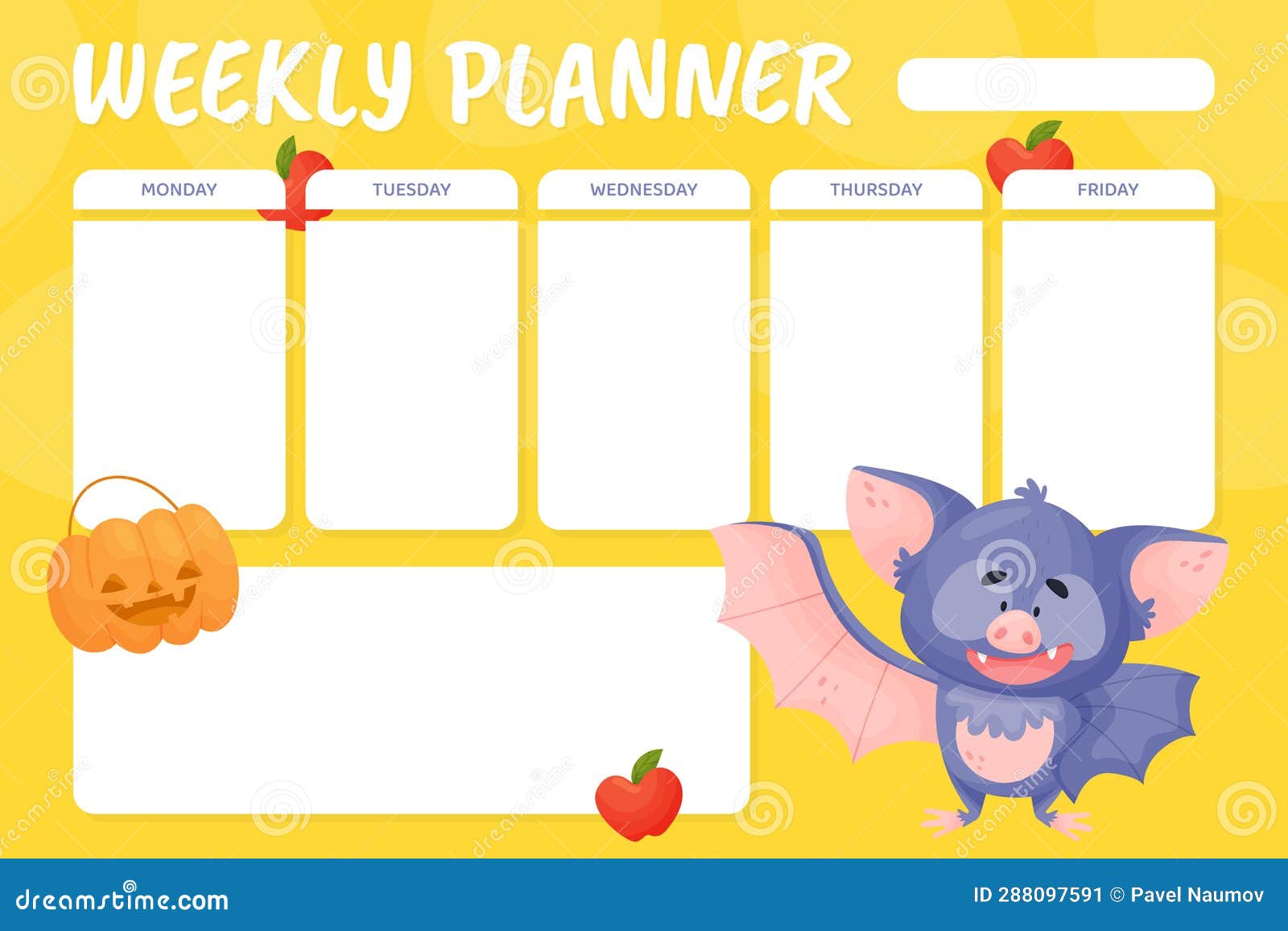 Weekly Planner with Funny Purple Bat Character Vector Template Stock ...