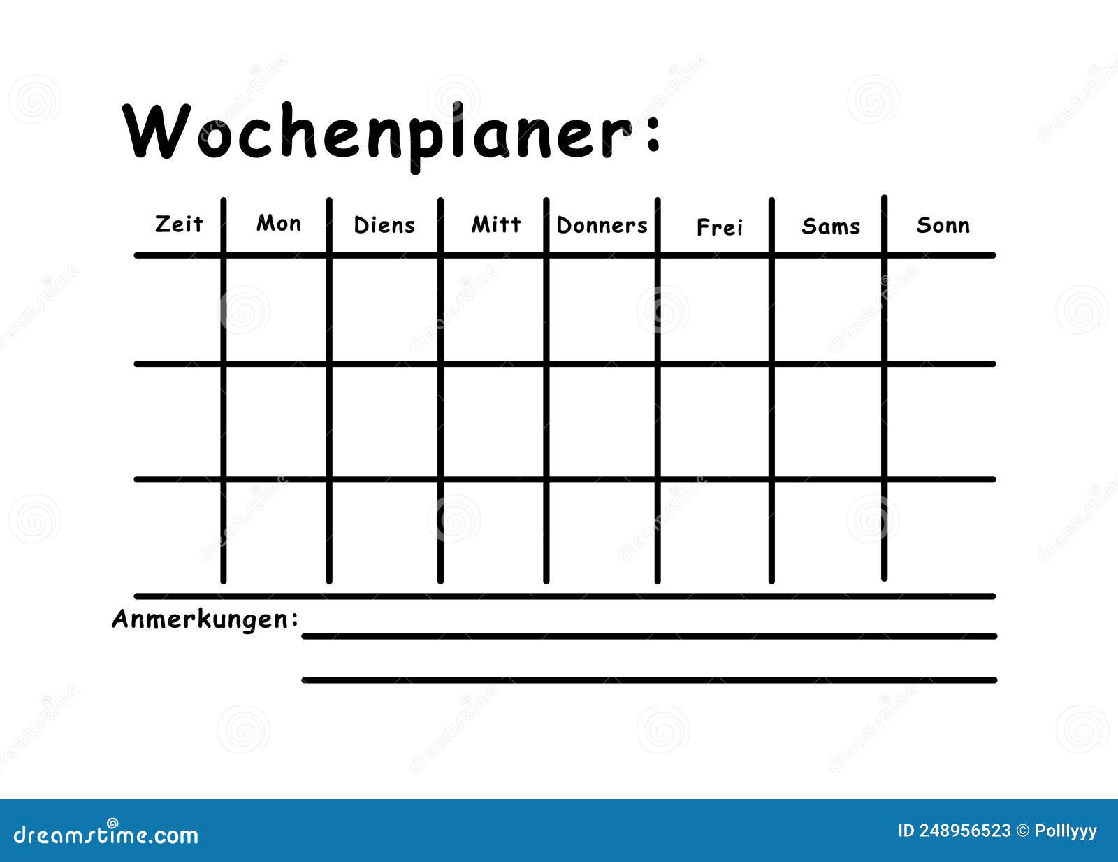 Weekly Planner in German, Blank Template. Vector Digital Planner ...