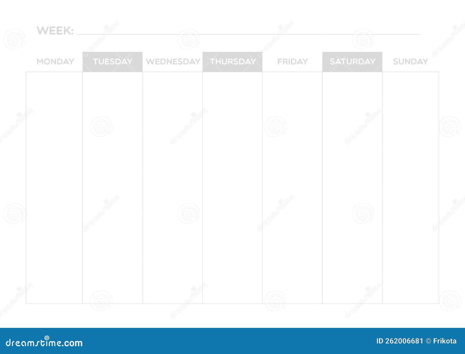 Weekly Planner Grey Color. Columns. Printable Template. Vector ...