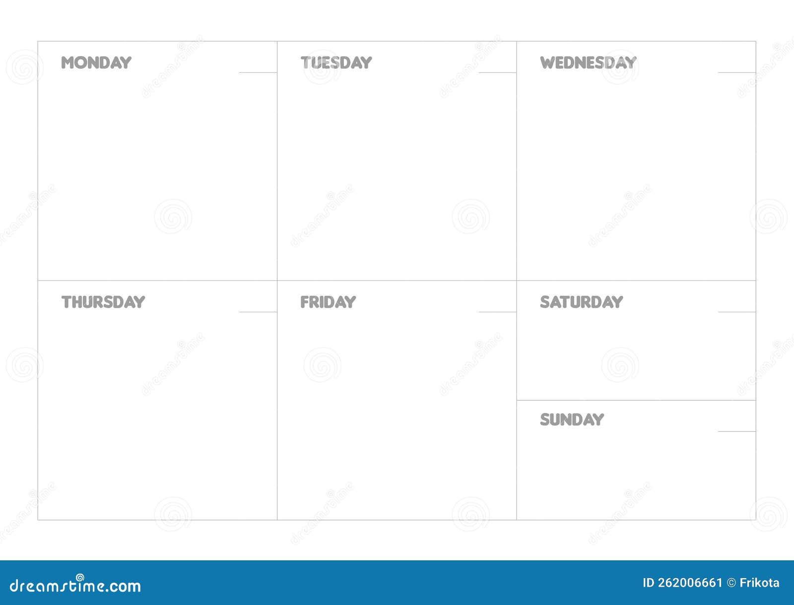 Weekly Planner Grey Color. Square Format. Printable Template. Vector ...