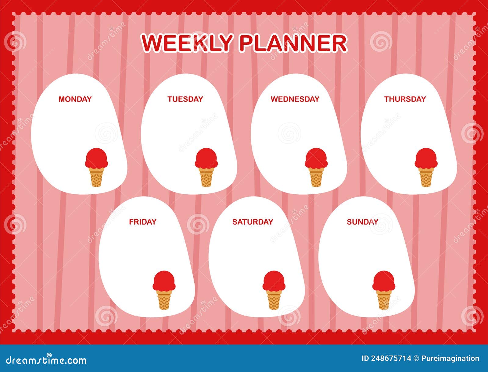 Daily and Weekly Planner with Ice Cream Stock Vector - Illustration of ...