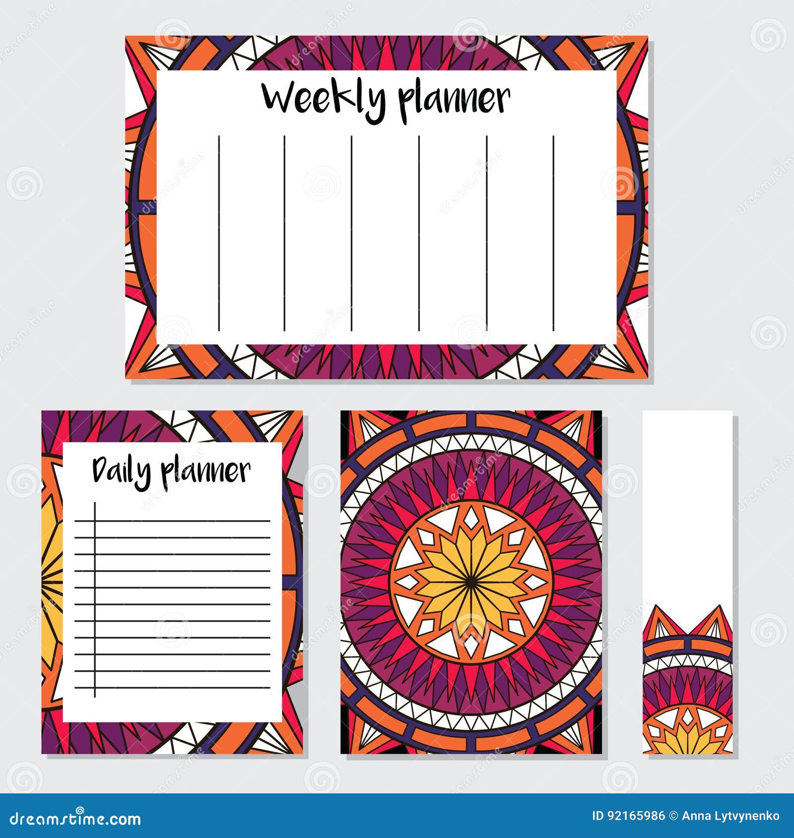 Weekly and daily Planner with Mandala Pattern Stock Illustration ...