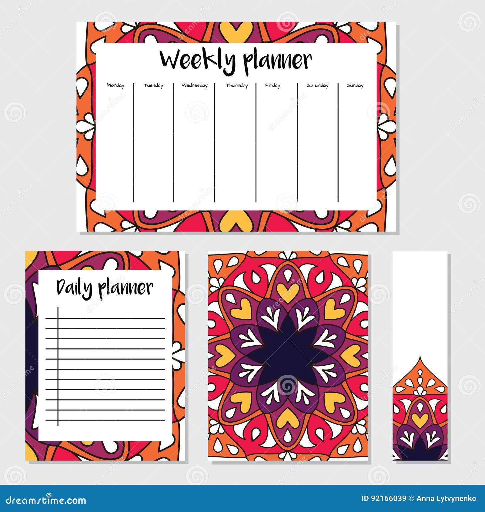 Weekly and daily Planner with Mandala Pattern Stock Illustration ...